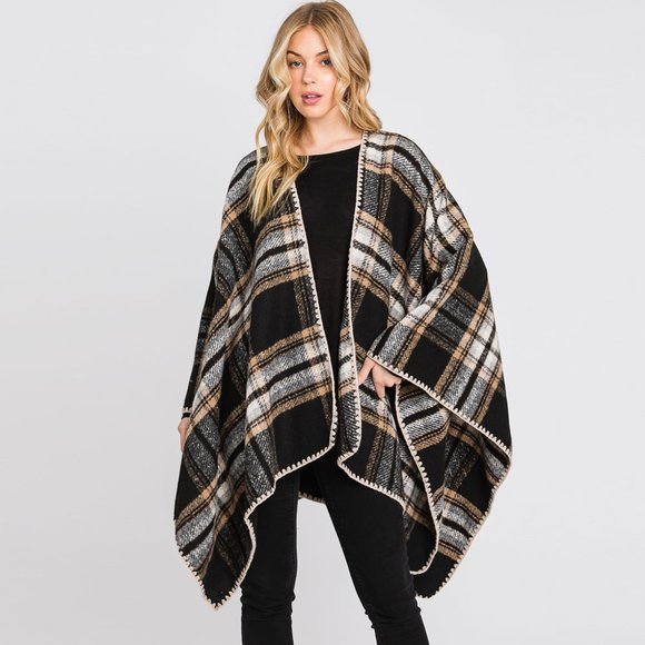Jackets & Coats | Plaid Check Patterned Ruana Poncho | Poshmark